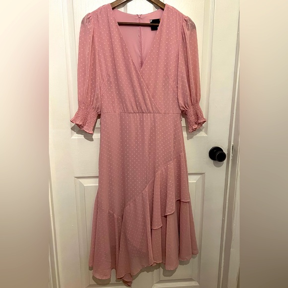 Maison Tara | Dresses | Maison Tara Womens Pink Swiss Dot Vneck Wrap ...